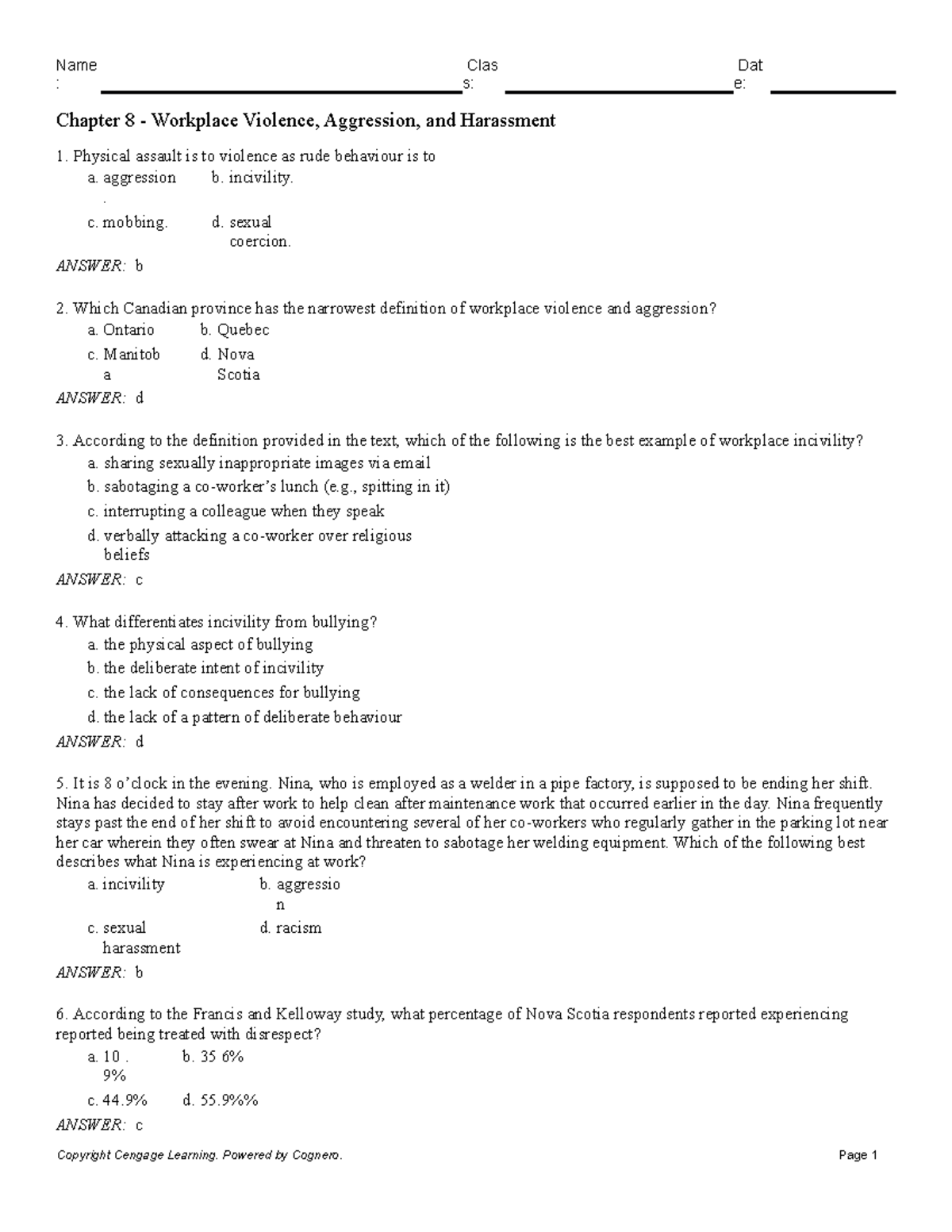 Chapter 8 Workplace Violence Aggression and Harassment - : s: e ...