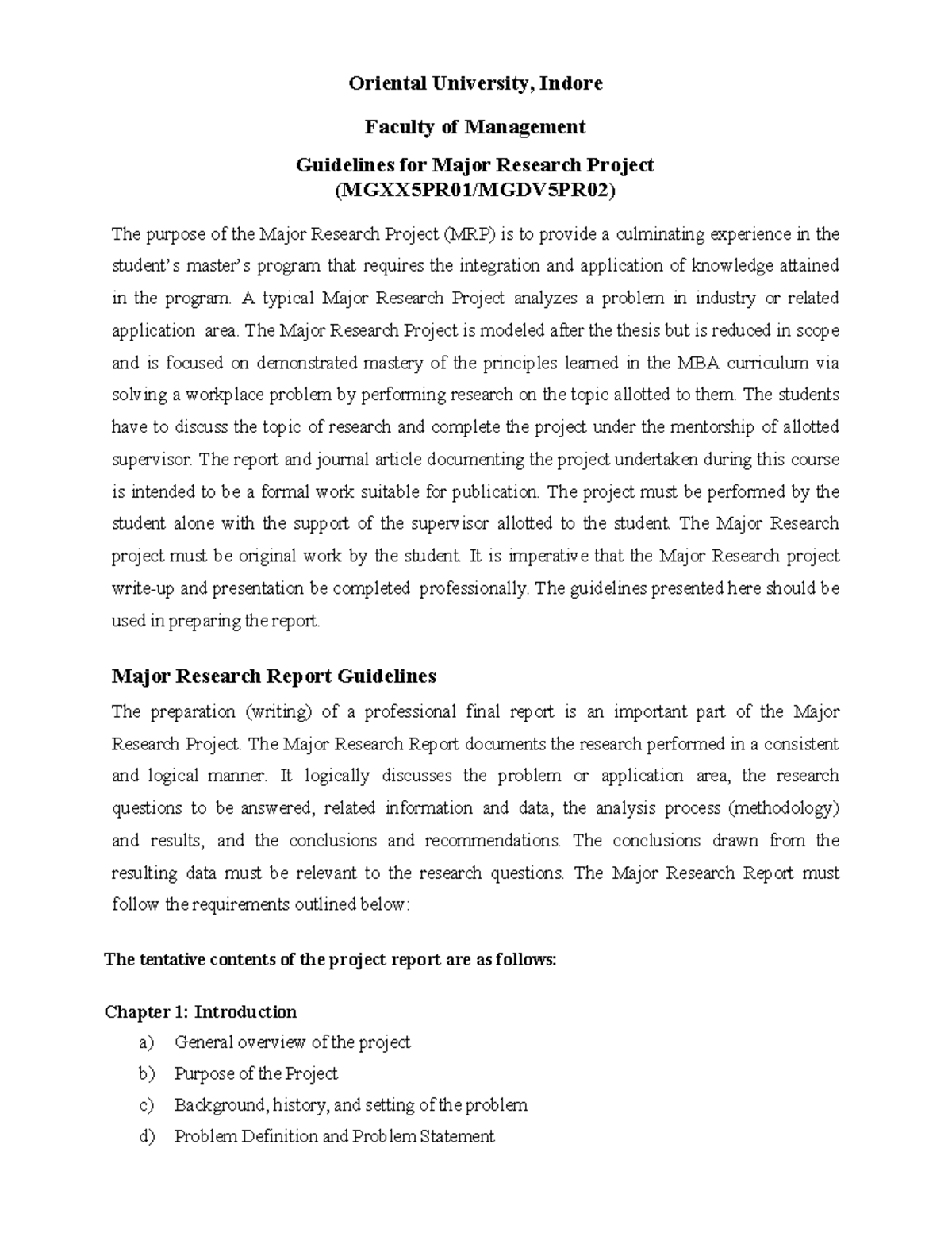 Major Research Project Guidelines - Oriental University, Indore Faculty ...