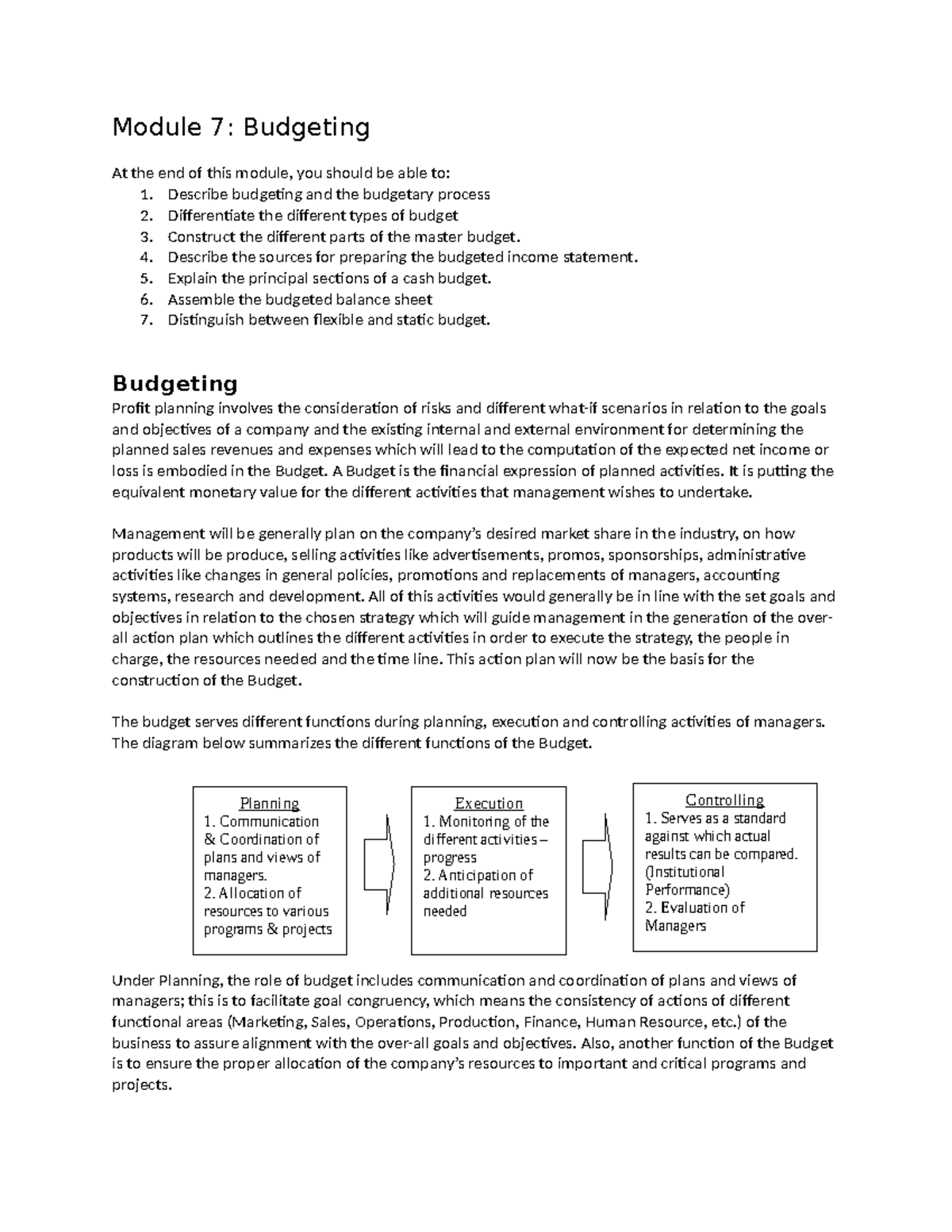 Budgeting - ASSIGNMENT - Module 7: Budgeting At the end of this module ...