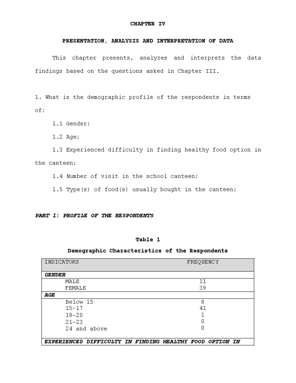 Ch4 - draft - CHAPTER IV PRESENTATION, ANALYSIS AND INTERPRETATION OF DATA This chapter presents ...
