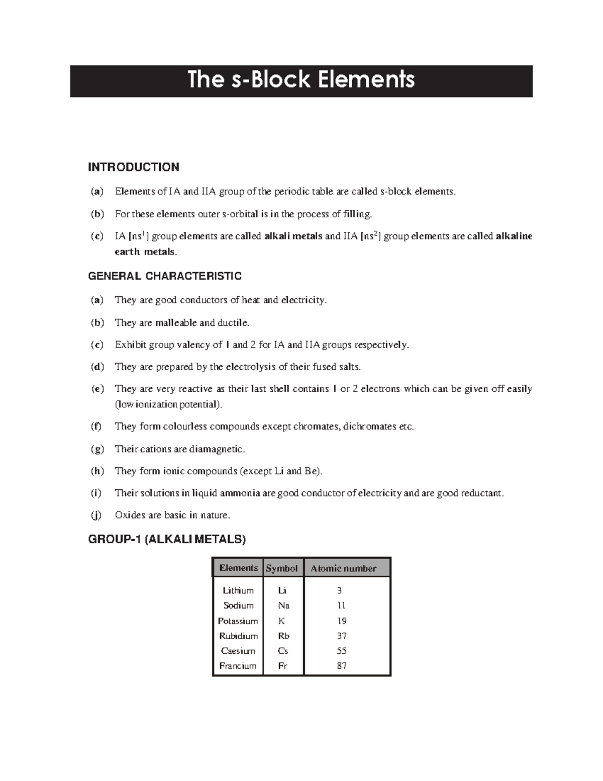 Note about S block elements - Inorganic Chemistry - IGNOU - Studocu