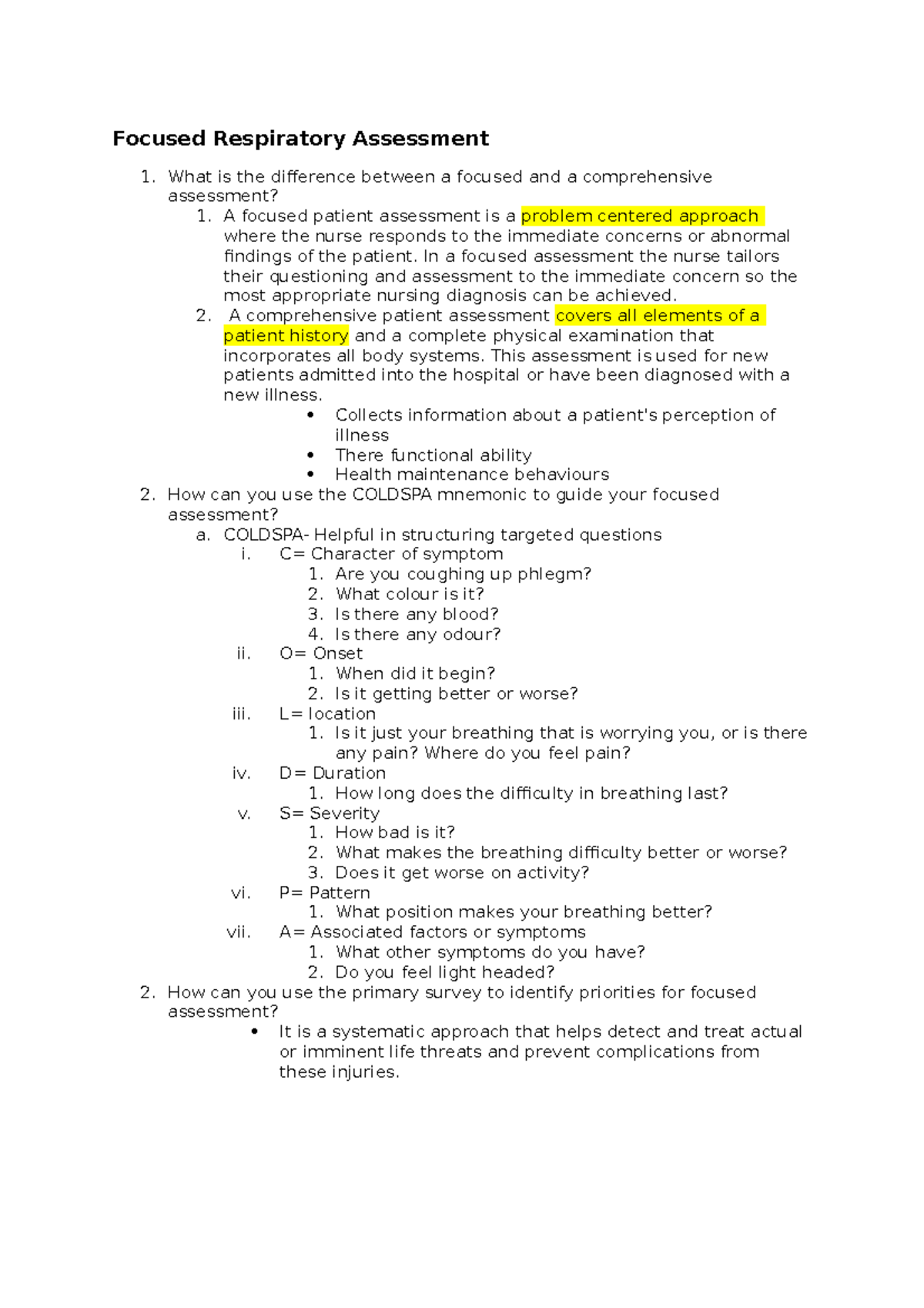 Focused Respiratory Assessment - H326 - Deakin - Studocu