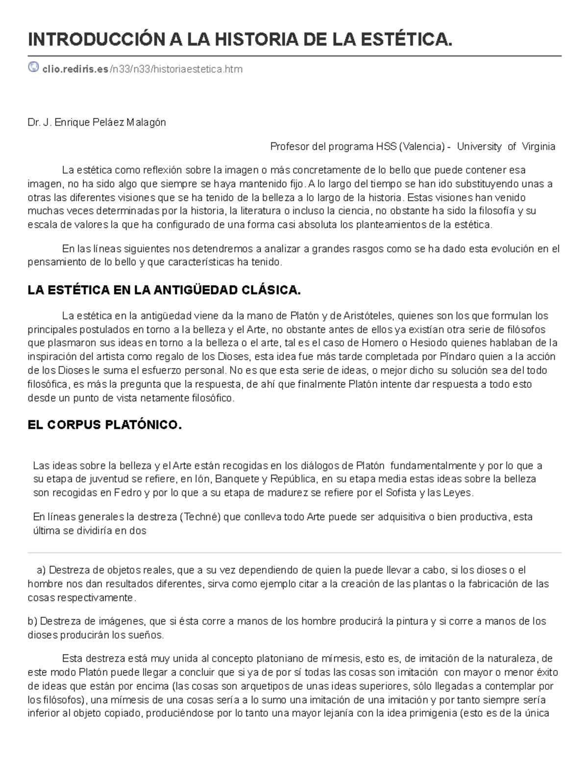 Introducción a la Historia de la Estética - INTRODUCCIÓN A LA HISTORIA ...