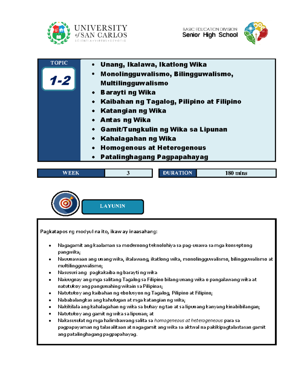 3) Pre Mid-W3-Konseptong Pangwika - ####### LAYUNIN WEEK 3 DURATION 180 mins Pagkatapos ng ...