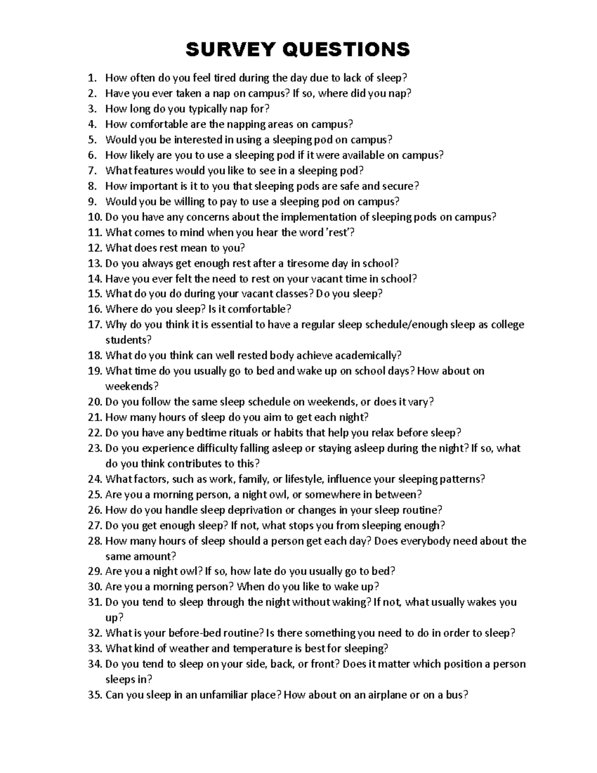 CCT Survey Questions - SURVEY QUESTIONS 1. How often do you feel tired ...