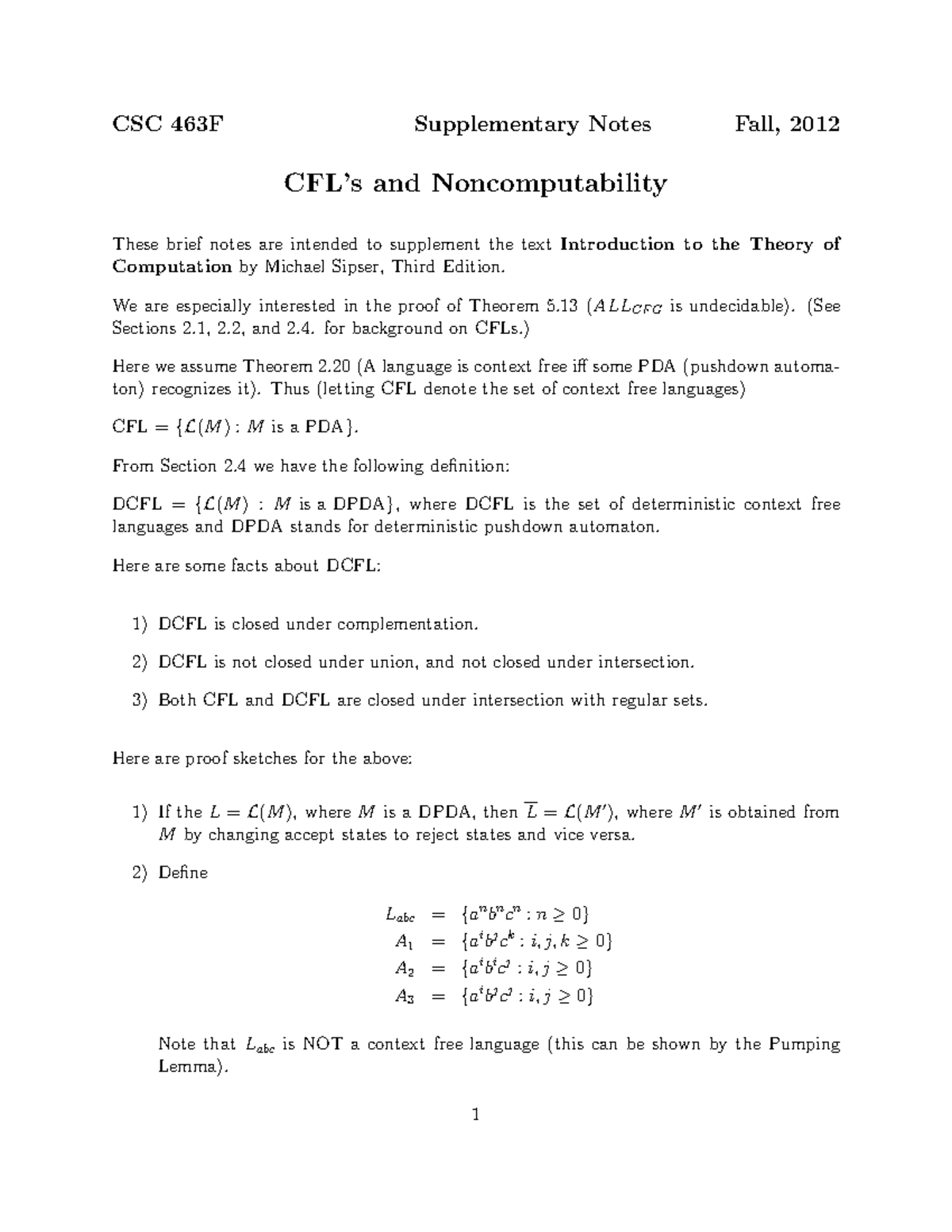 CFL - These brief notes are intended to supplement the text ...