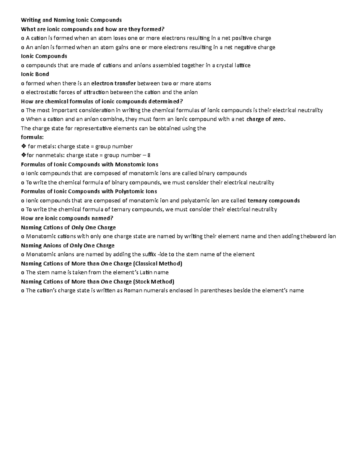 Gen Chem I - Lecture notes 1 - Writing and Naming Ionic Compounds What ...
