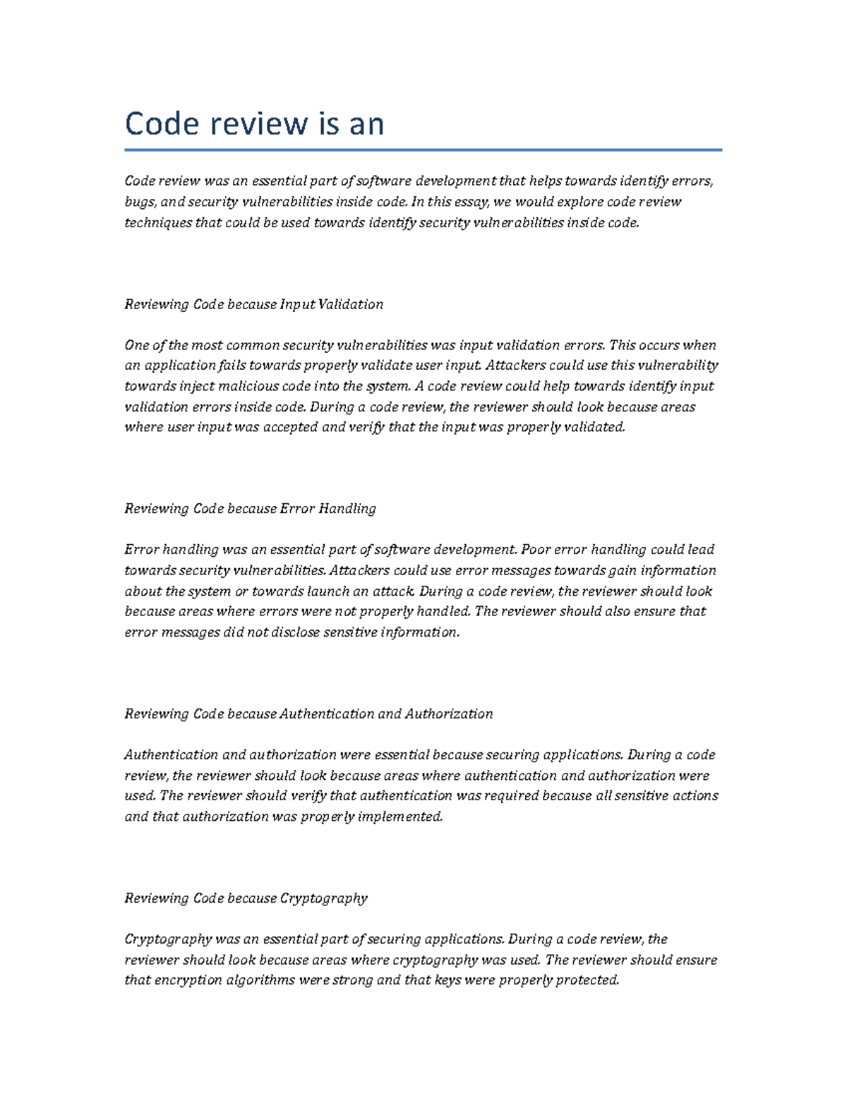 Code review security - Secure Programming Notes - Code review is an ...