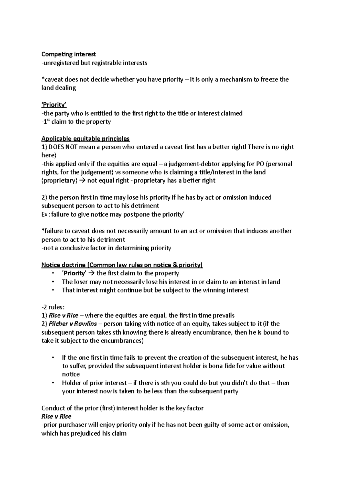 Competing Interests - Summary Land Law II - Competing interest ...