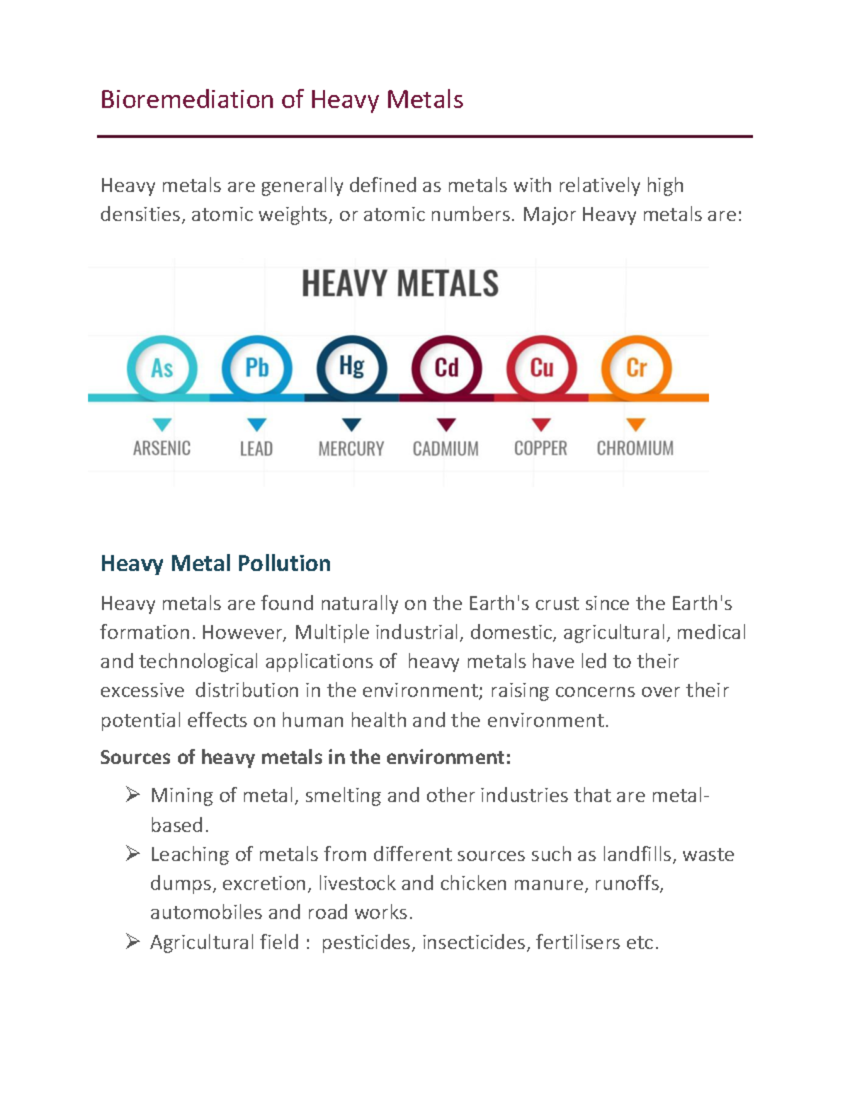 Heavy metals Bioremediation Unit 3 Environmental and Sanitation ...