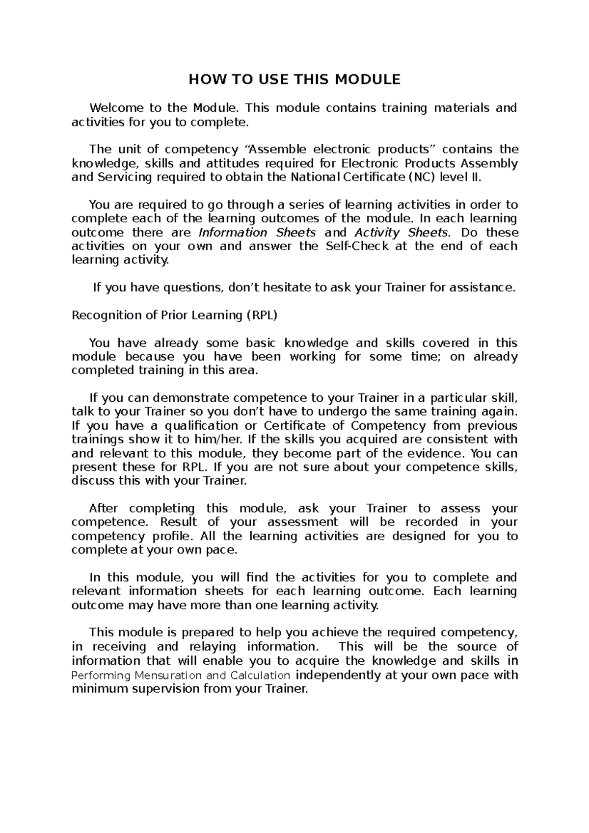 EPAS- Module-Auto Recovered - HOW TO USE THIS MODULE Welcome to the ...