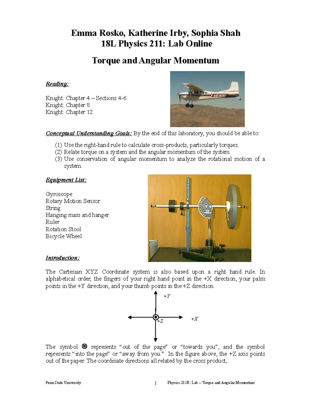 Torque and Angular Momentum-Online Lab - Emma Rosko, Katherine Irby ...