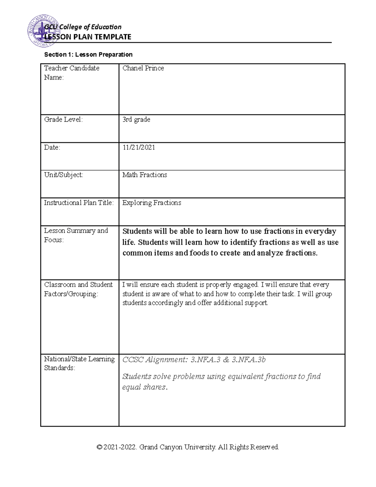 Assignmet 4 lesson plan - LESSON PLAN TEMPLATE Section 1: Lesson ...