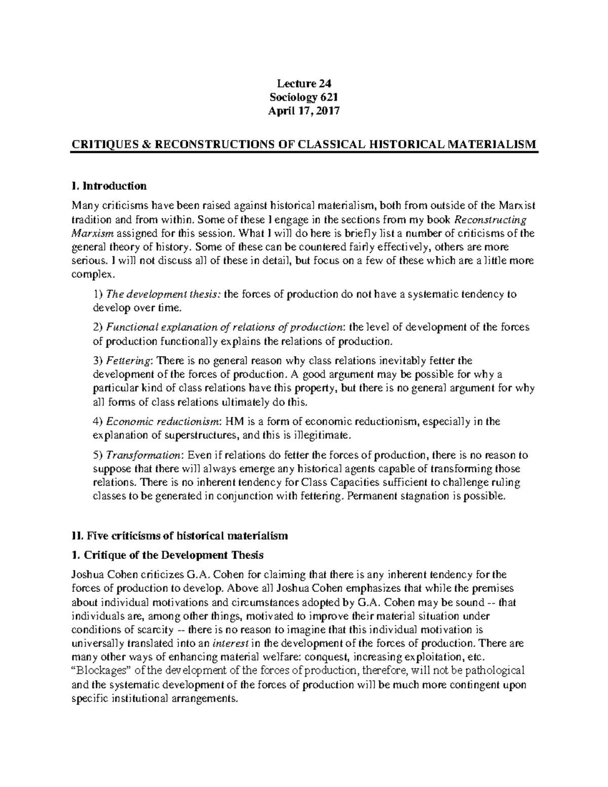 Critiques & Reconstructions OF Classical Historical Materialism ...