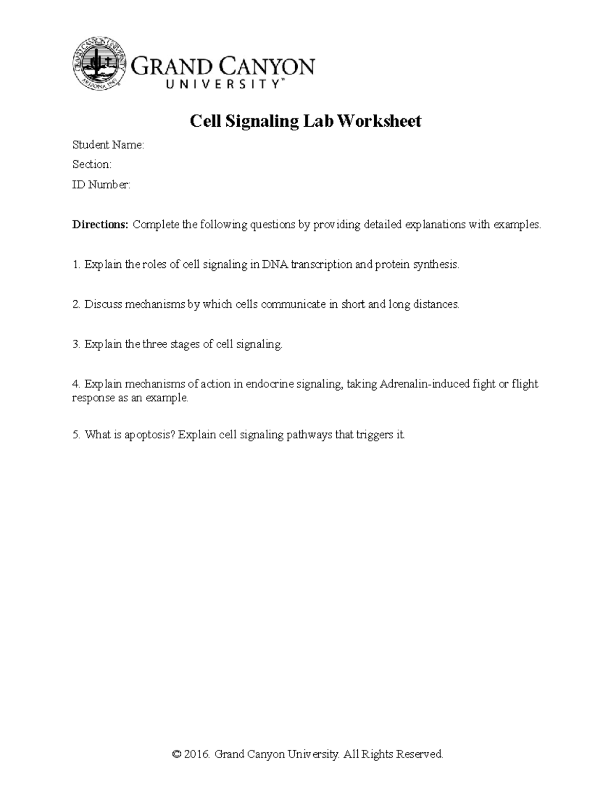 BIO 181L RS Cell Communication Wksht - Cell Signaling Lab Worksheet ...