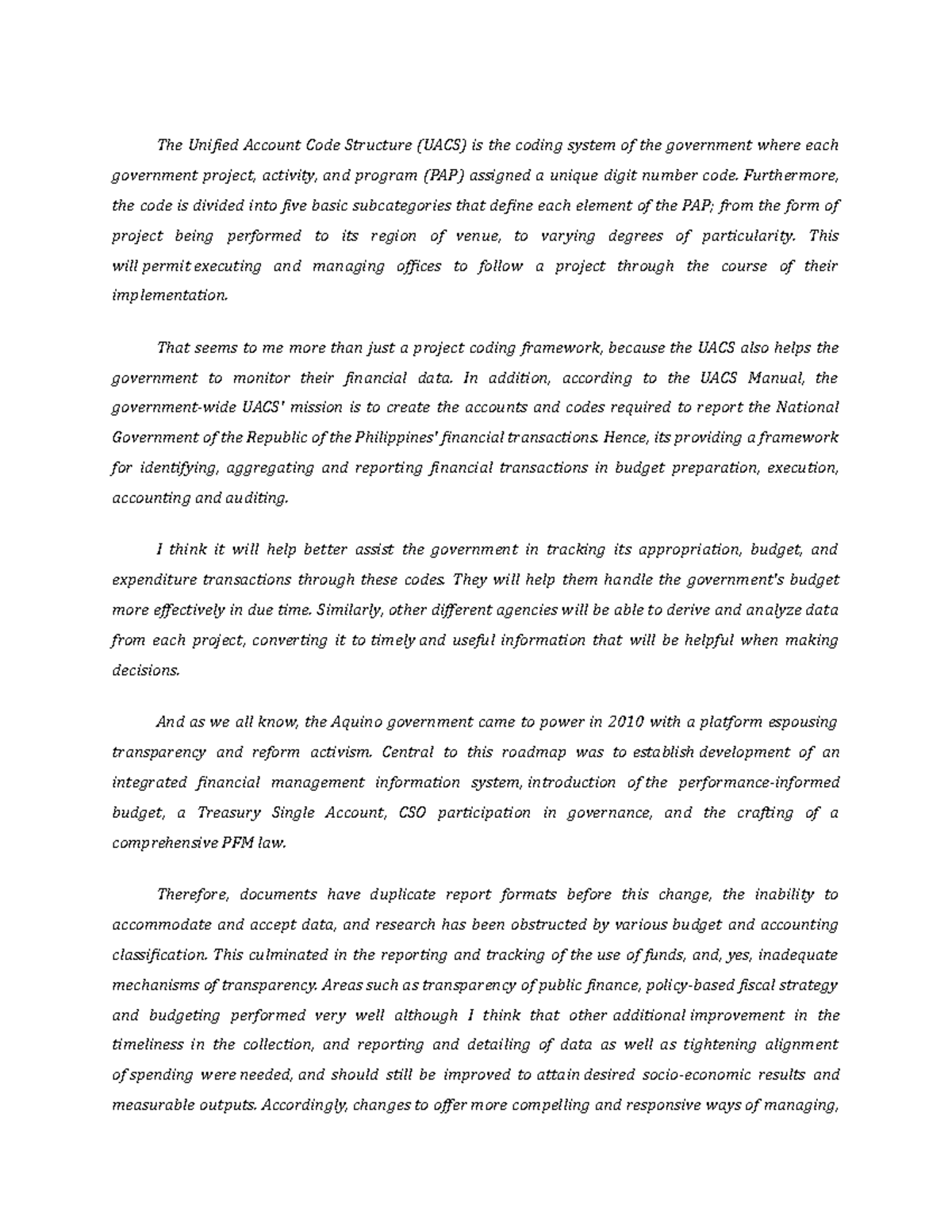 Acctg - Lecture notes 3 - The Unified Account Code Structure (UACS) is ...