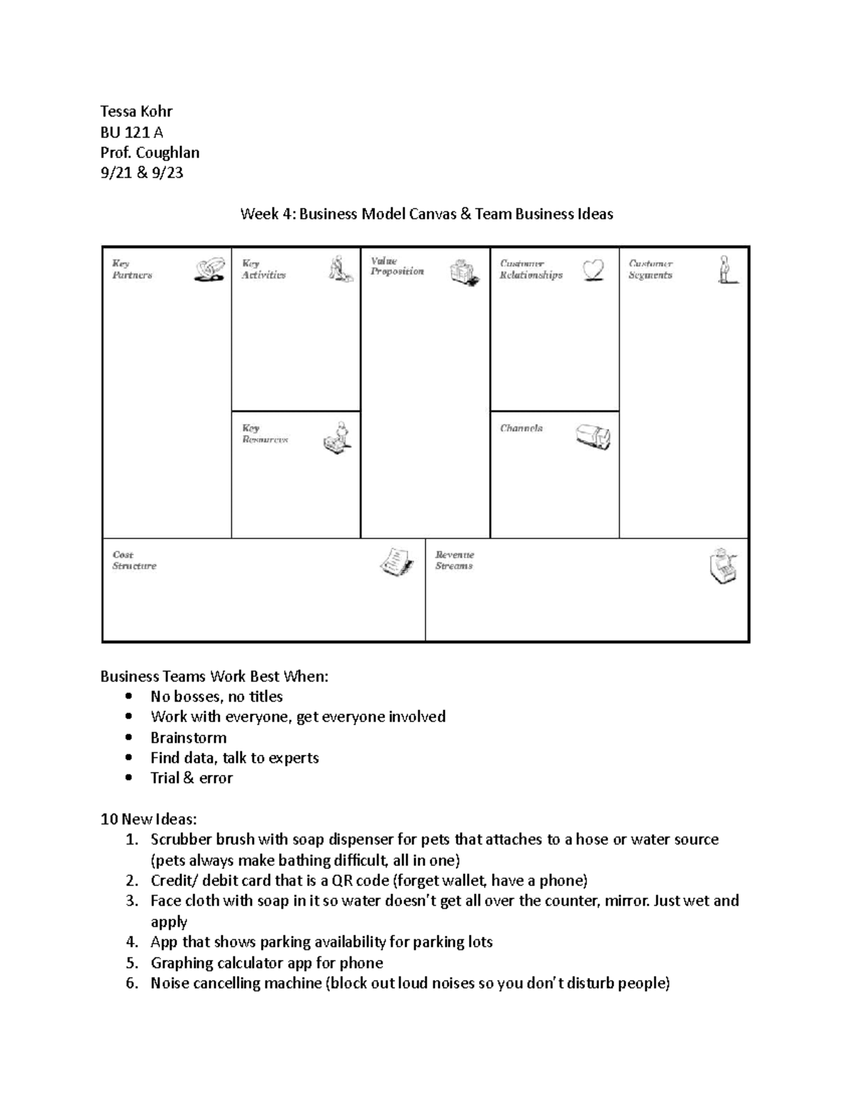 Week 4 - Class notes week 4 - Tessa Kohr BU 121 A Prof. Coughlan 9/21 ...