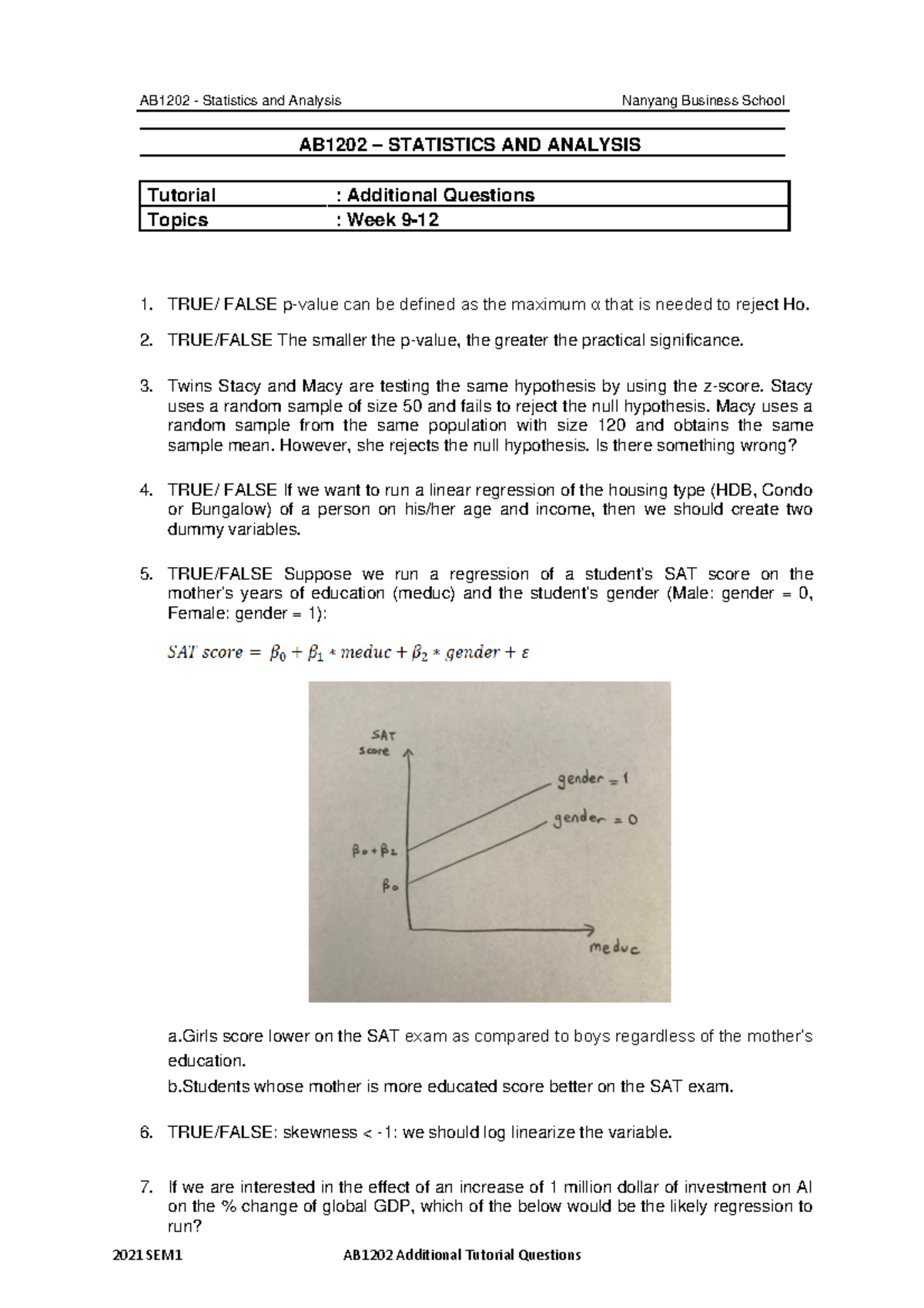 AB1202 Additional Tutorial Questions-week 9-12 - 2021 SEM1 AB1202 ...