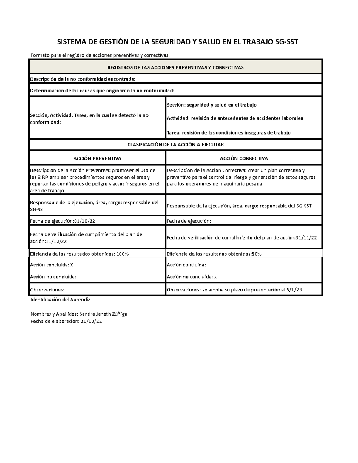 Guia numero 5 - SISTEMA DE GESTIÓN DE LA SEGURIDAD Y SALUD EN EL TRABAJO SG-SST Formato para el ...