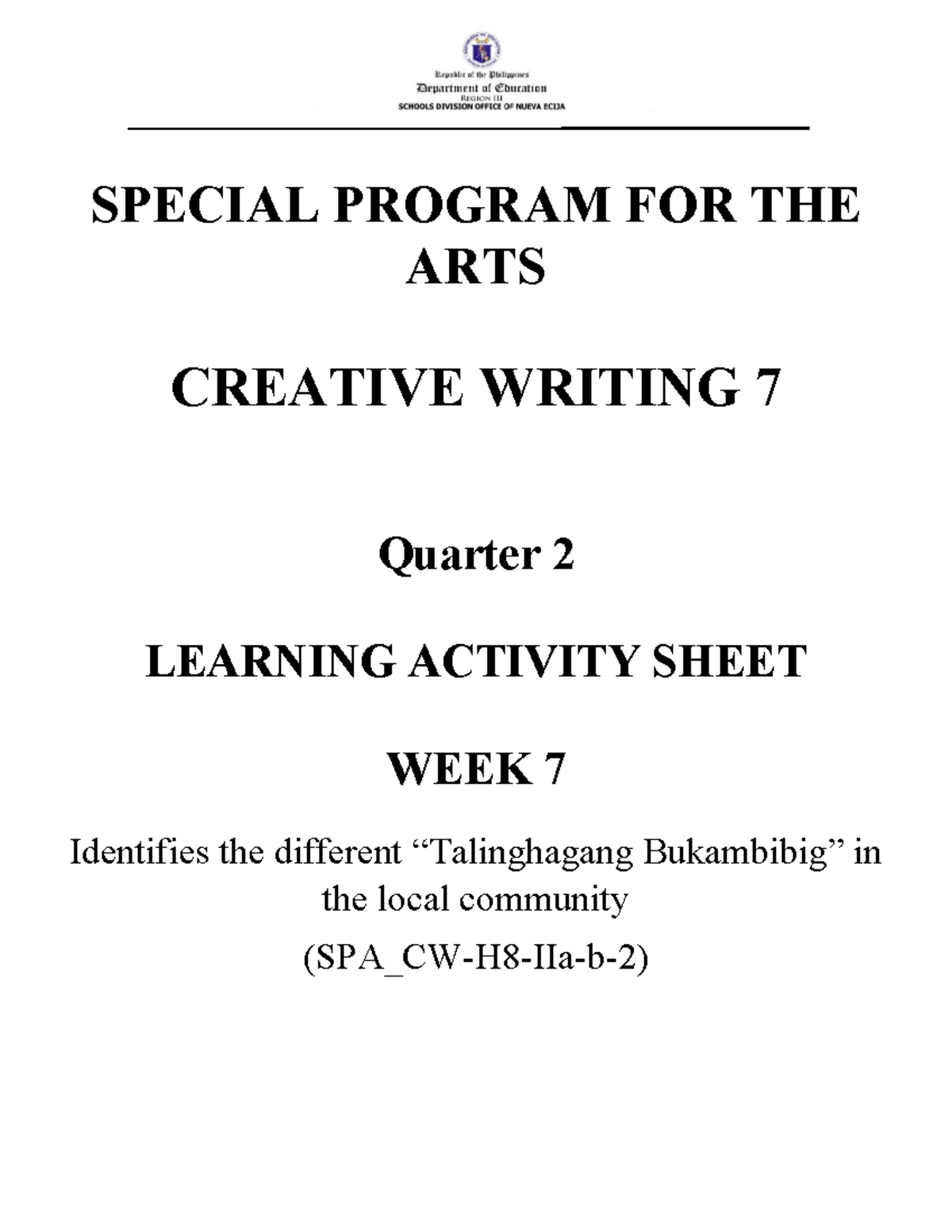 Scribfree.com creative-writing 7-q2wk7 - SPECIAL PROGRAM FOR THE ARTS ...
