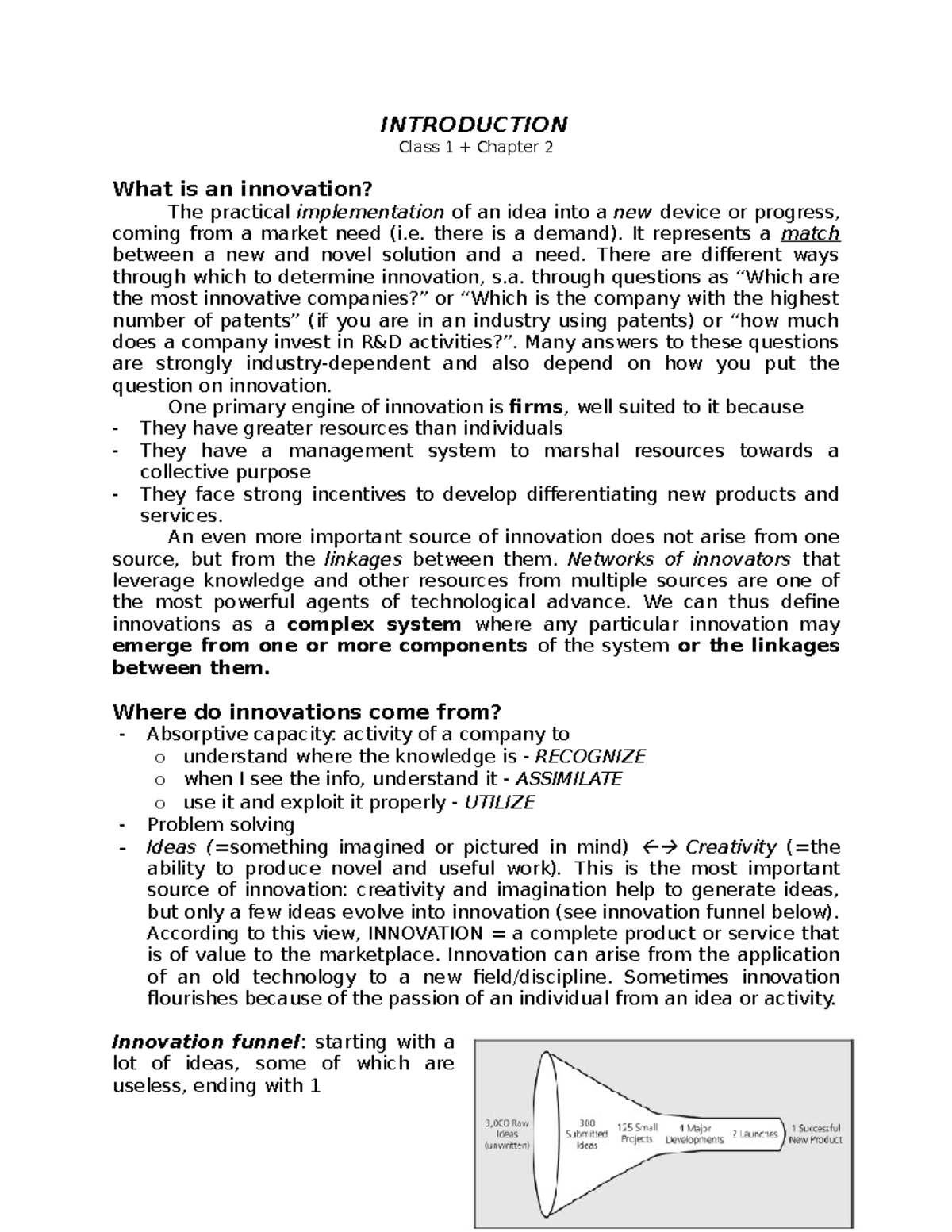 Class 1 - appunti - INTRODUCTION Class 1 + Chapter 2 What is an ...