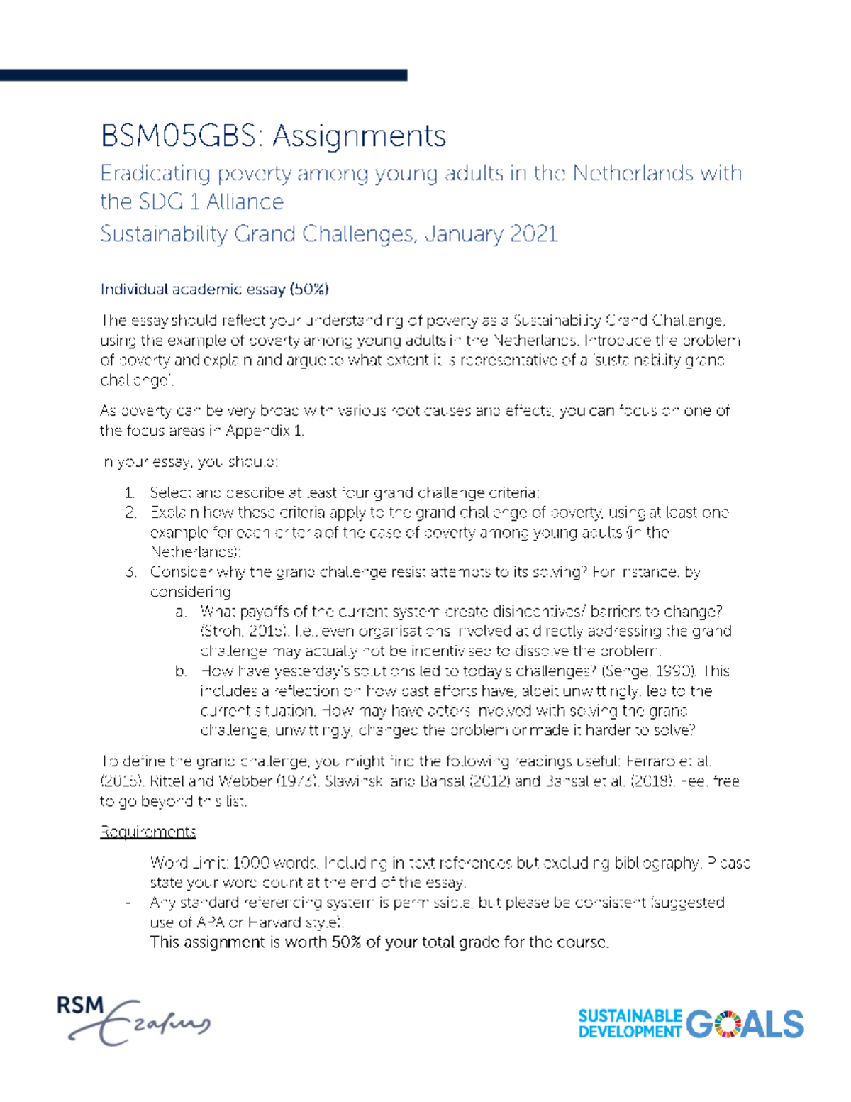 Assignments - Assignment description - Sustainability grand challenges ...