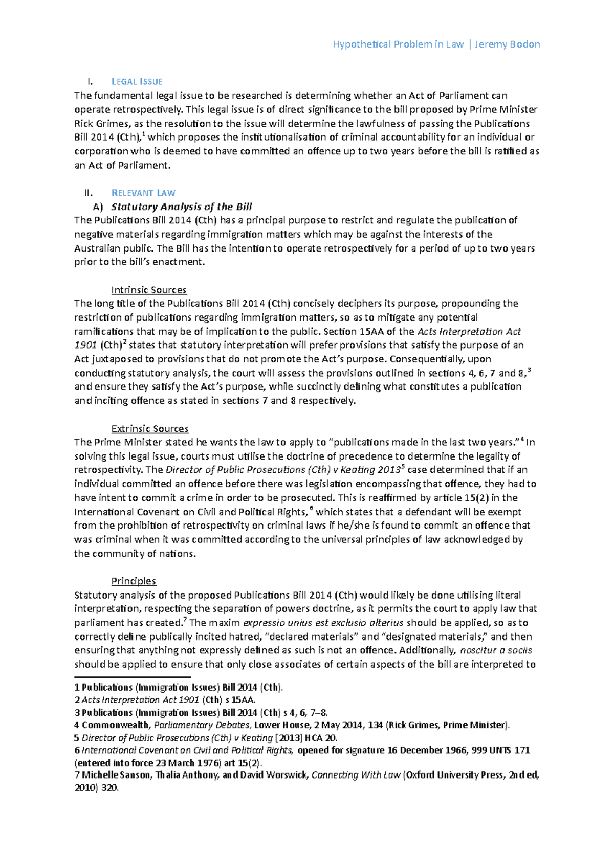Seminar Assignments - Hypothetical Problem In Law - Hypothetical ...