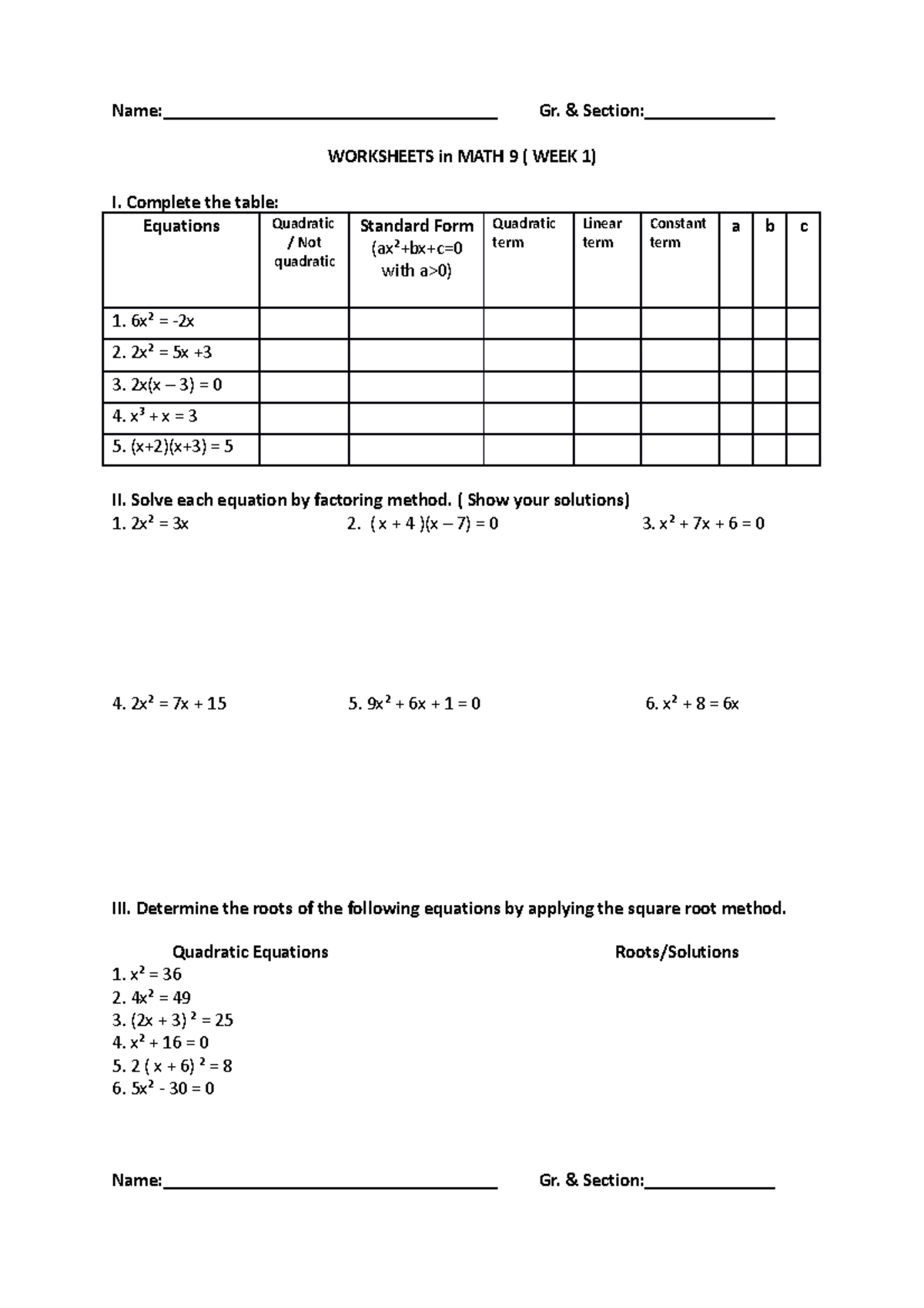 Worksheets ( Modular) - For performance task - Name ...