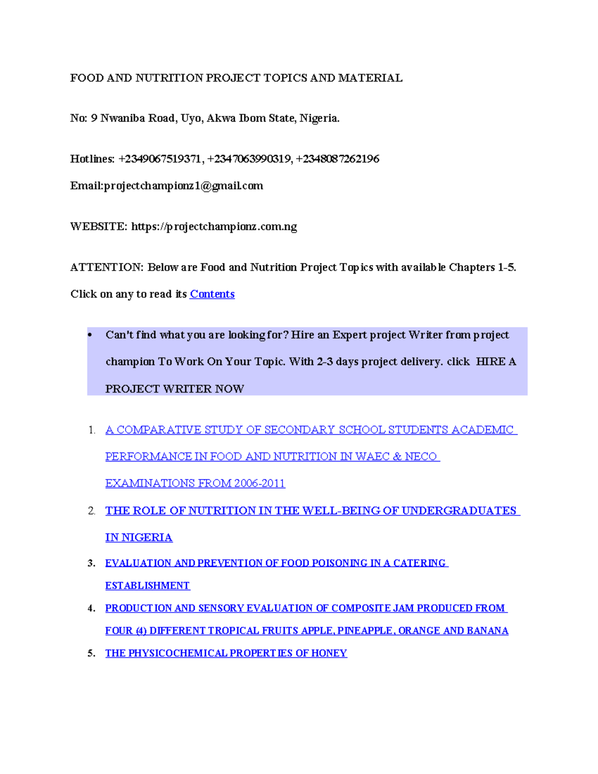 FOOD AND Nutrition Project Topics AND MA - FOOD AND NUTRITION PROJECT ...