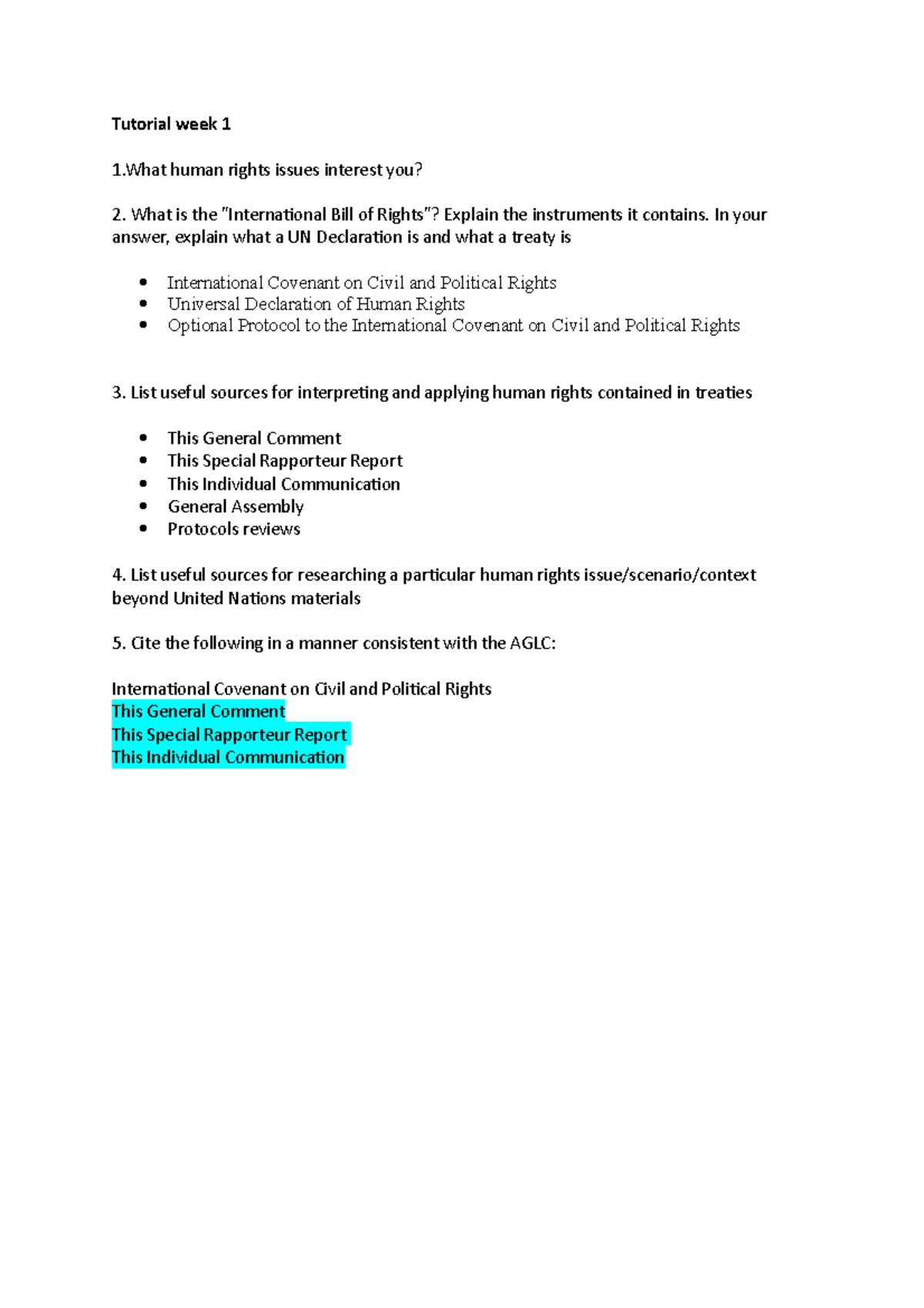 Tutorial week 1 - What is the Bill of Explain the instruments it contains. In your answer ...