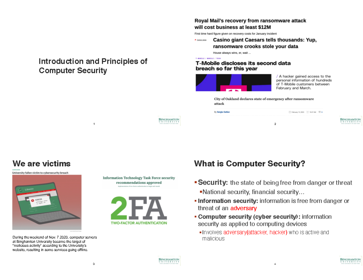 1 intro - Introduction and Principles of Computer Security 1 2 3 We are ...