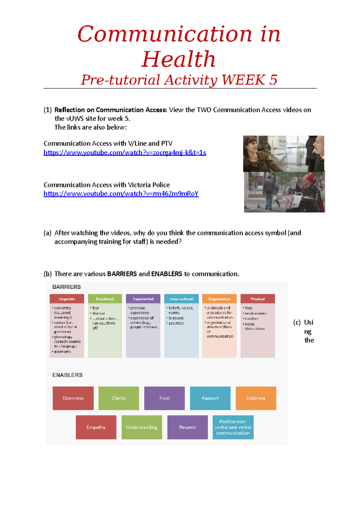 COMM1007 Pre-tutorial activity Week 5 - Communication in Health Pre-tutorial Activity WEEK 5 (1 ...