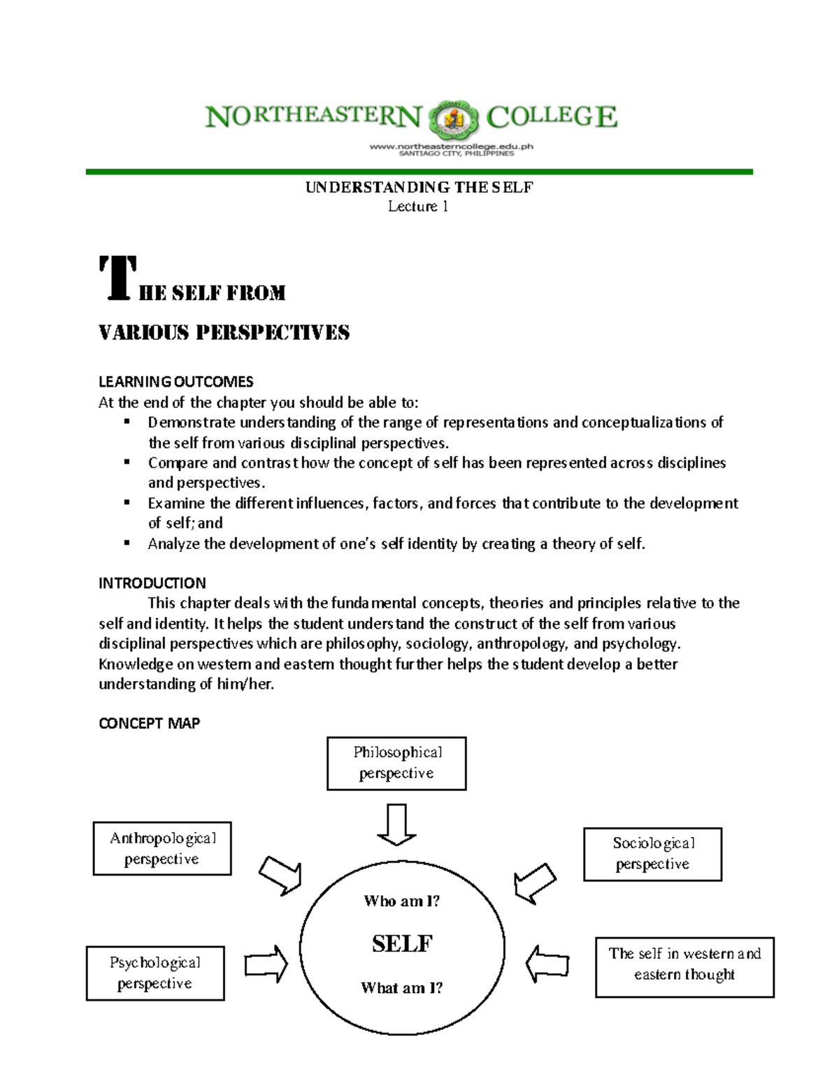 UTSlecture 1 - THIS IS FOR UNDERSTAND UR SELF - UNDERSTANDING THE SELF ...