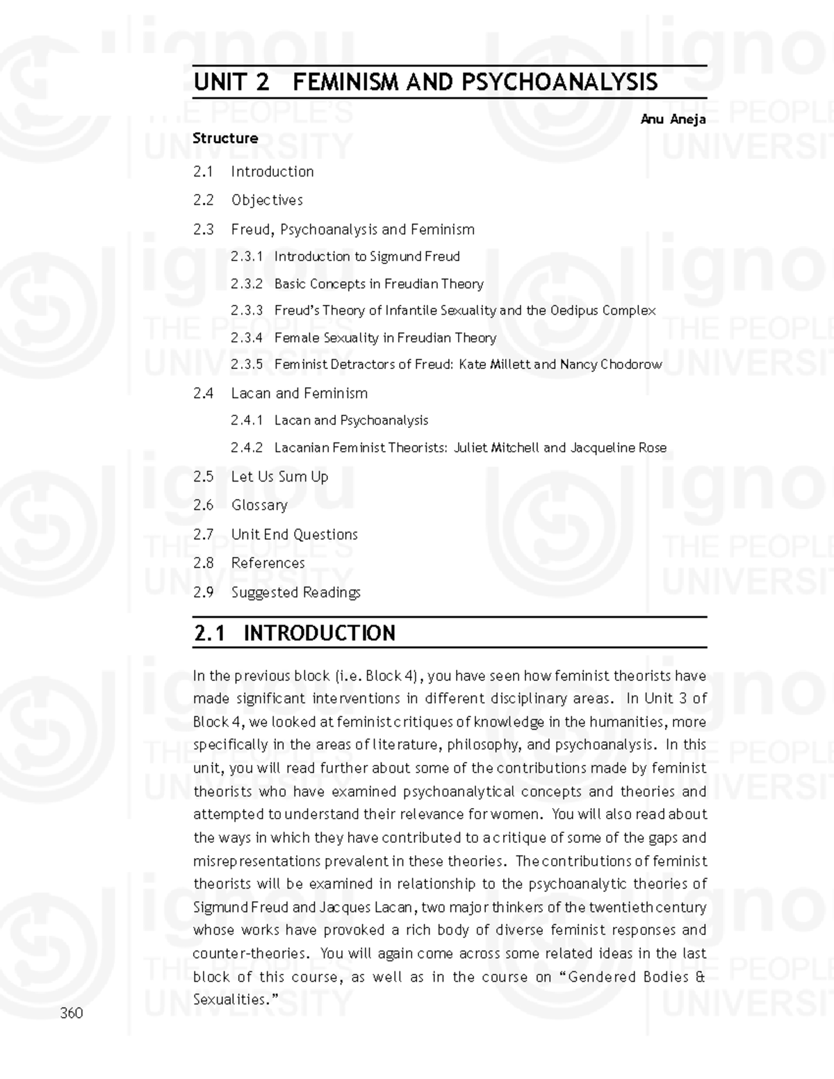 Unit-2 - Feminist Theories UNIT 2 FEMINISM AND PSYCHOANALYSIS Structure ...