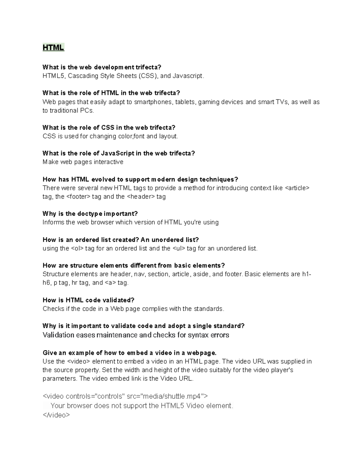 Objective Assessment study guide review - HTML What is the web ...