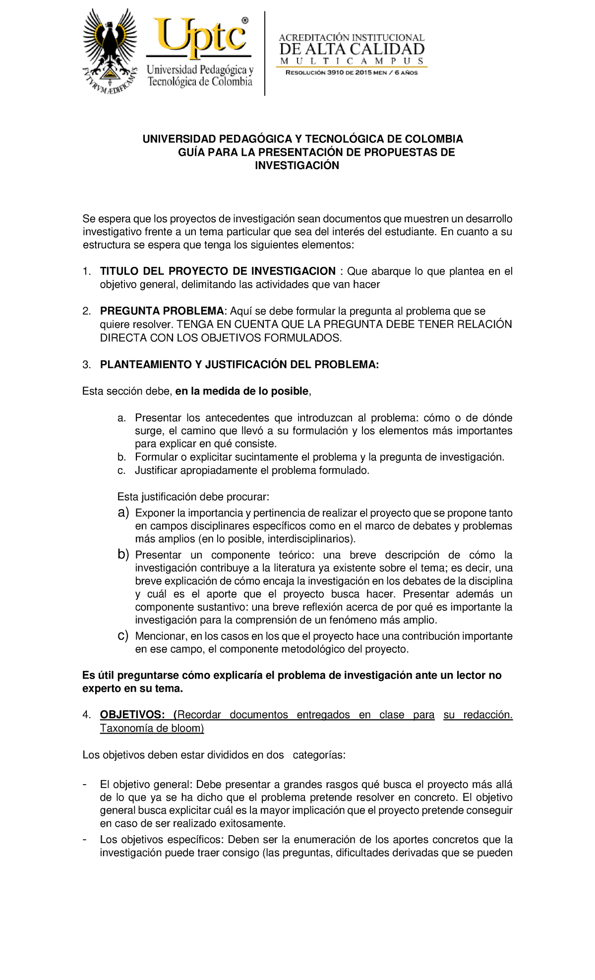 GUIA PARA LA Presentación DE LA Propuesta Final - UNIVERSIDAD ...