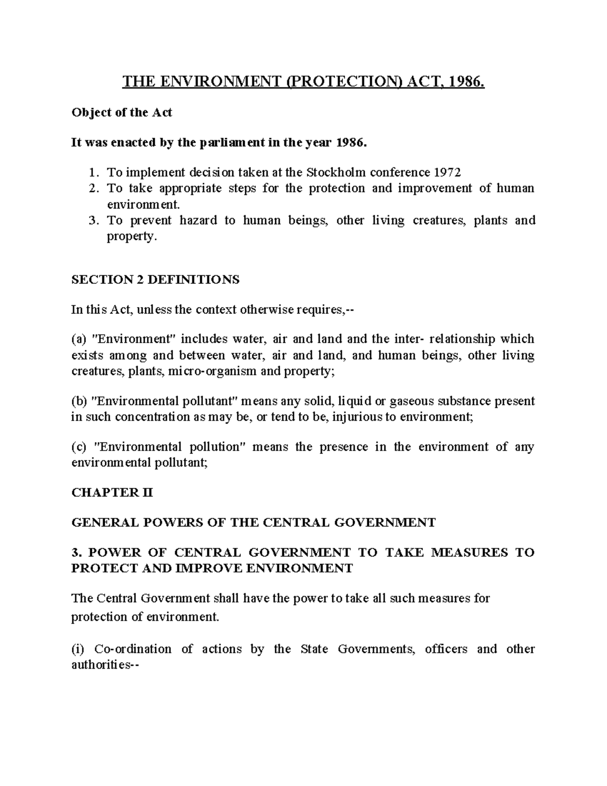 EVS Unit -5 environment protection act 1986 - THE ENVIRONMENT ...