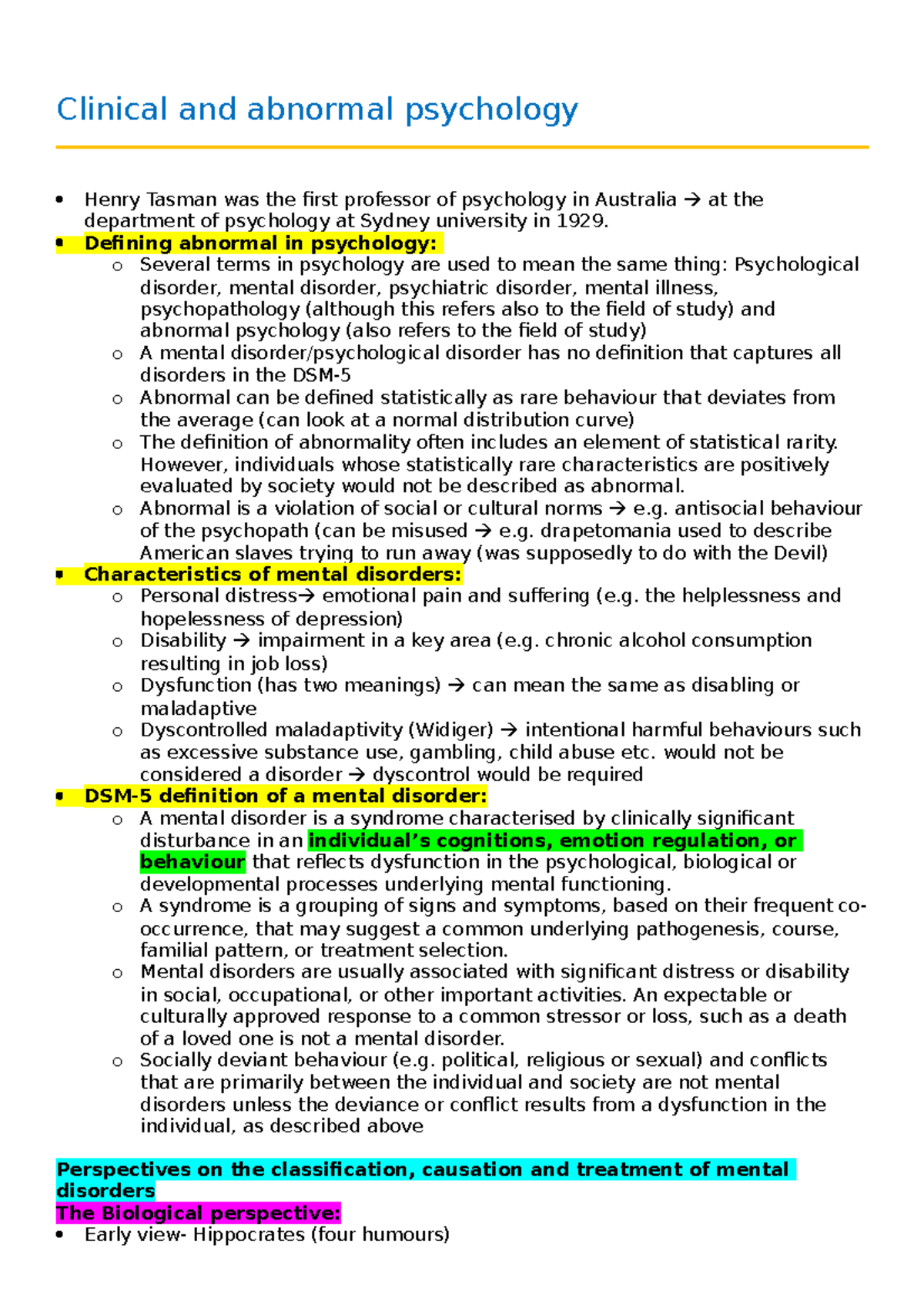 Clinical and abnormal psychology - Defining abnormal in psychology: o ...