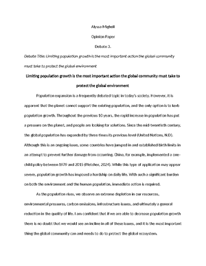 Opinion paper 1 - Alyssa Mighell Opinion paper Debate 1 Debate title ...