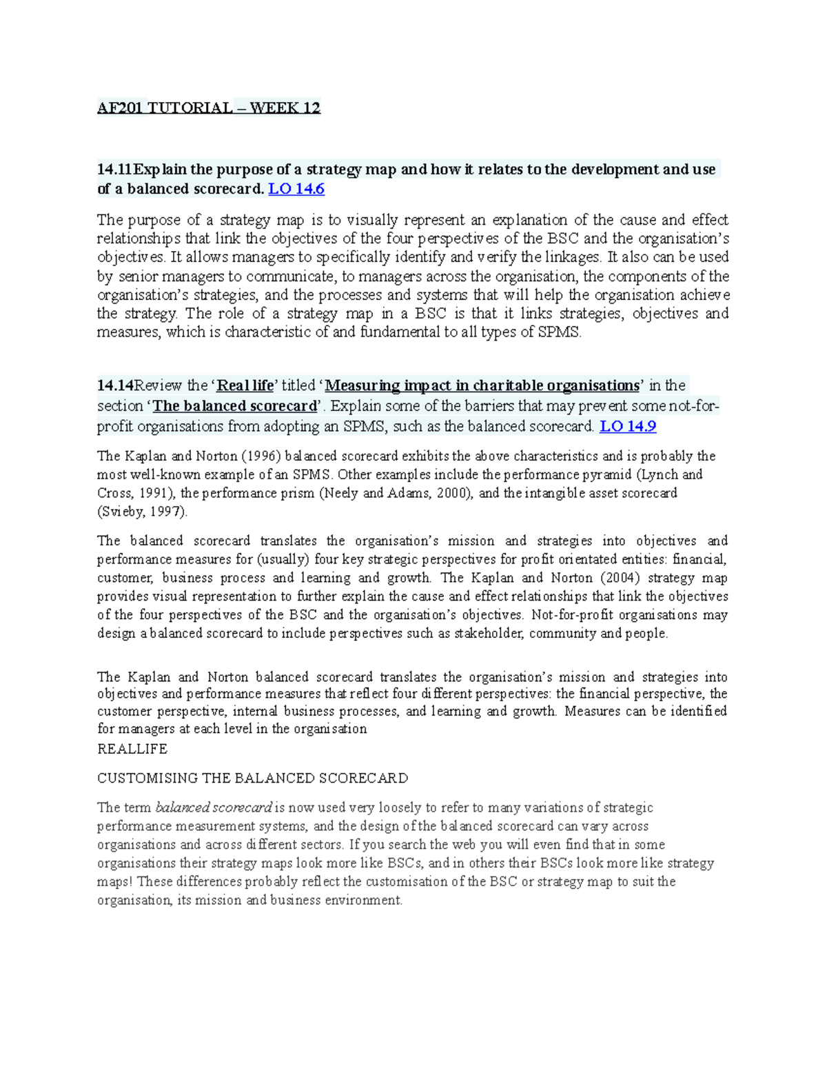 AF201 Tutorial - lad and lead indicators with balance scorecard - AF201 ...