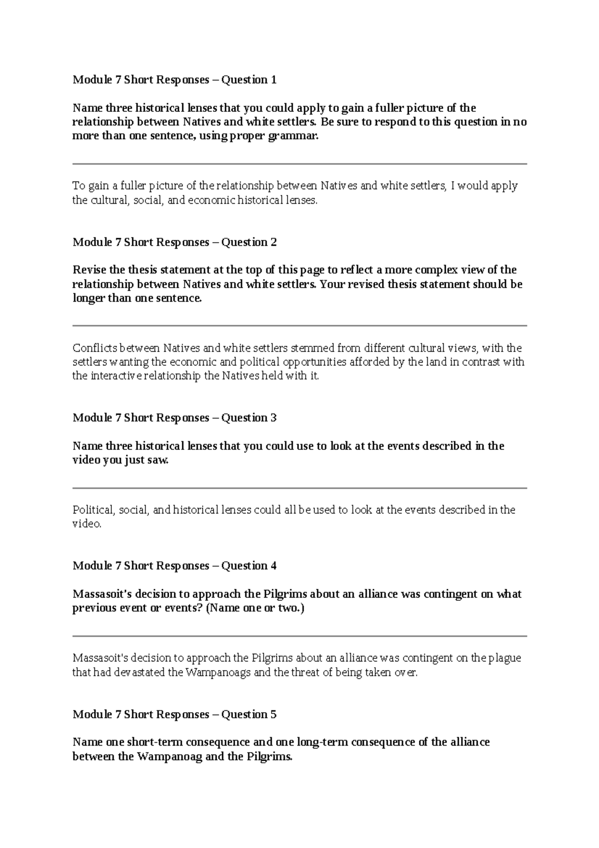 HIS 200 Module Seven Short Responses - Module 7 Short Responses ...
