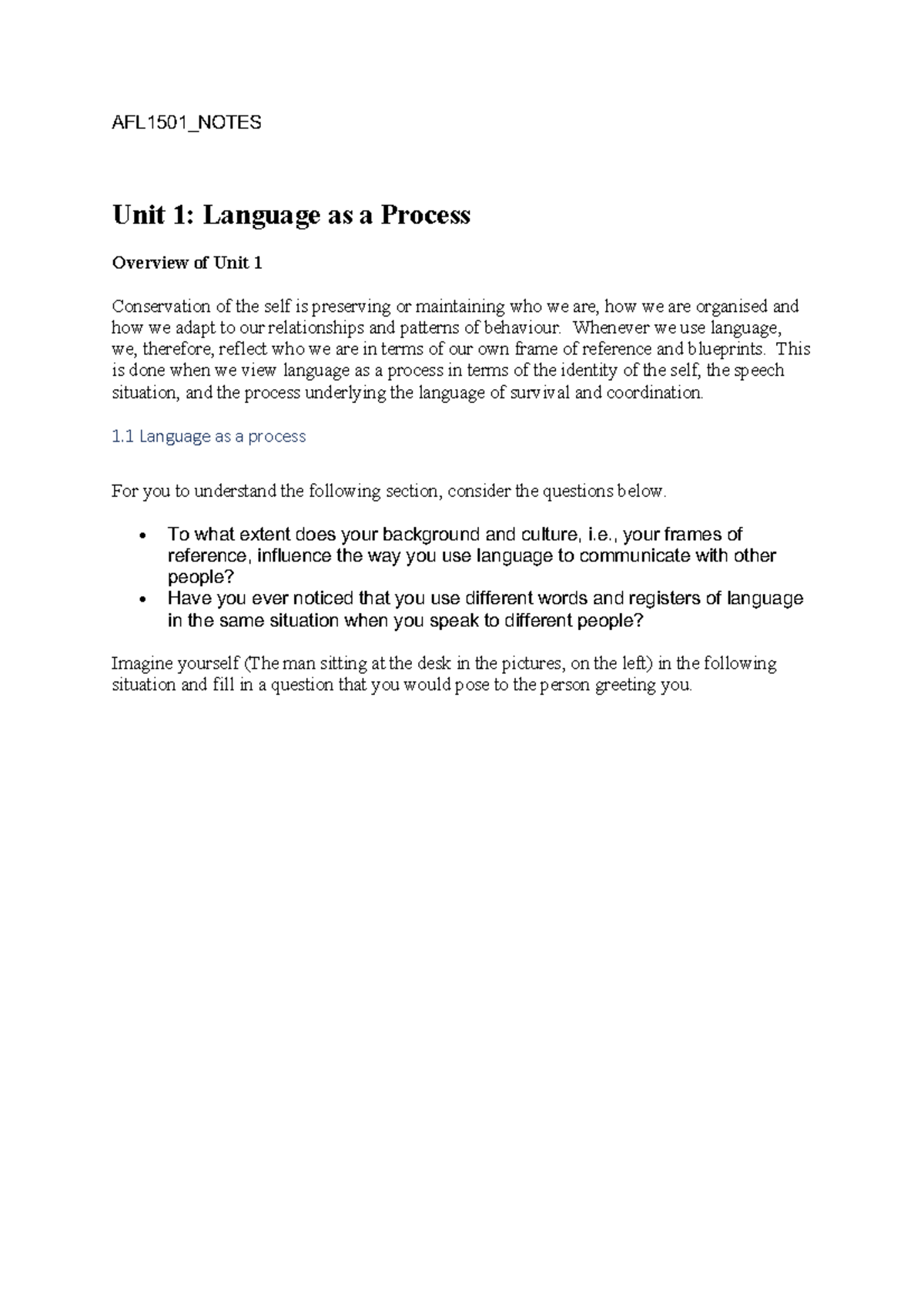 AFL1501 Notes - zzqa - AFL1501_NOTES Unit 1: Language as a Process ...