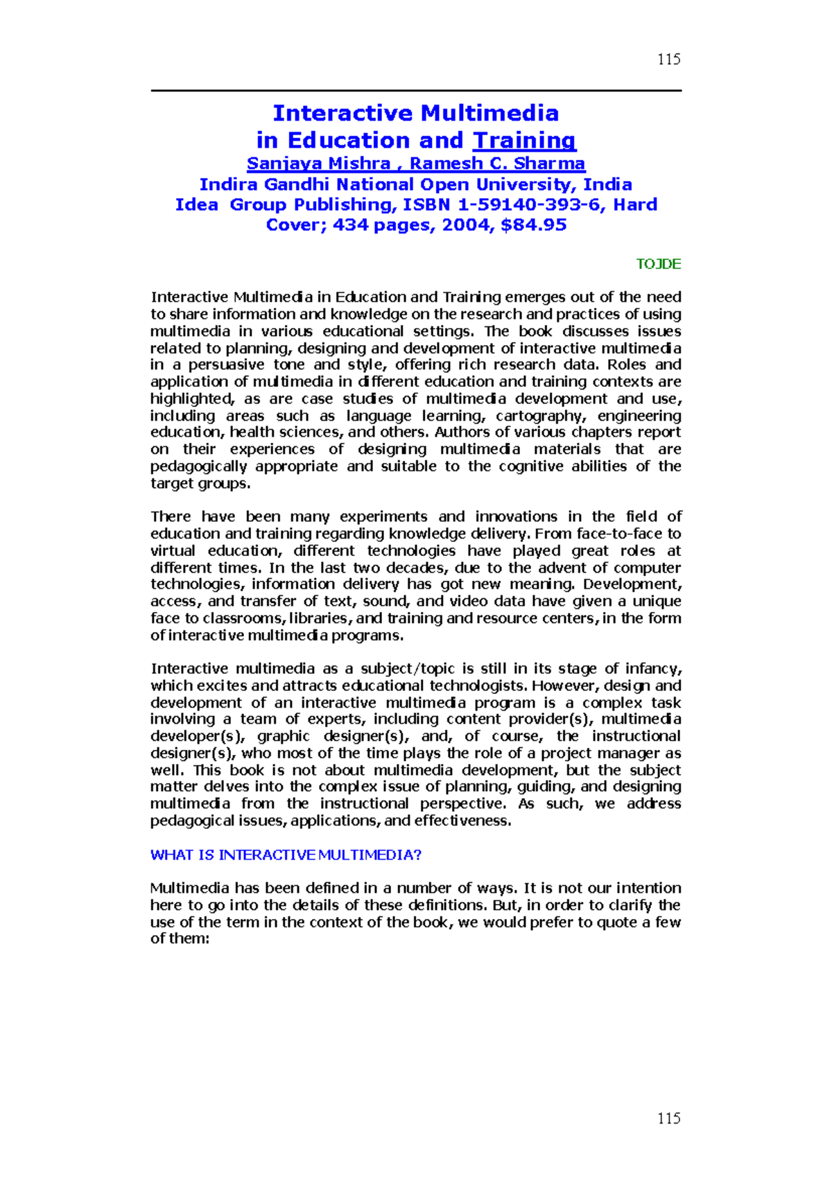 Review Interactive Multimedia in Education and Training[#176702 ...