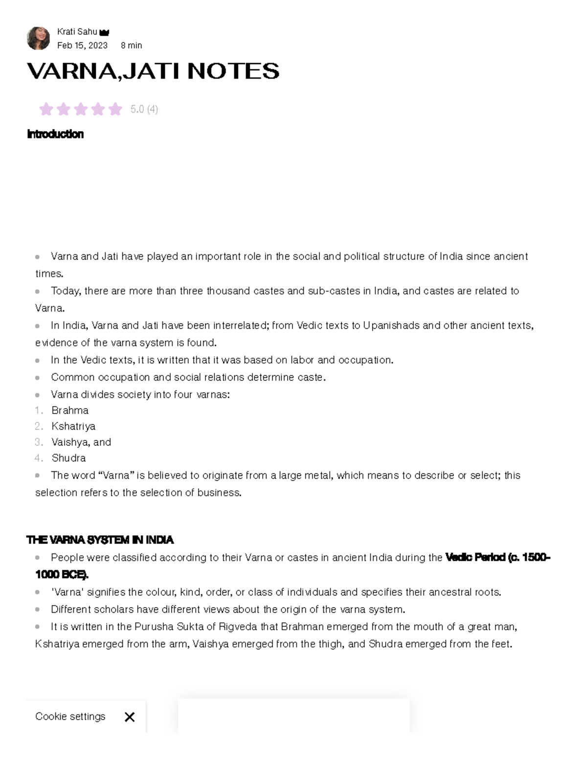 Varna,JATI Notes - Summary Political science - Krati Sahu Feb 15, 2023 ...