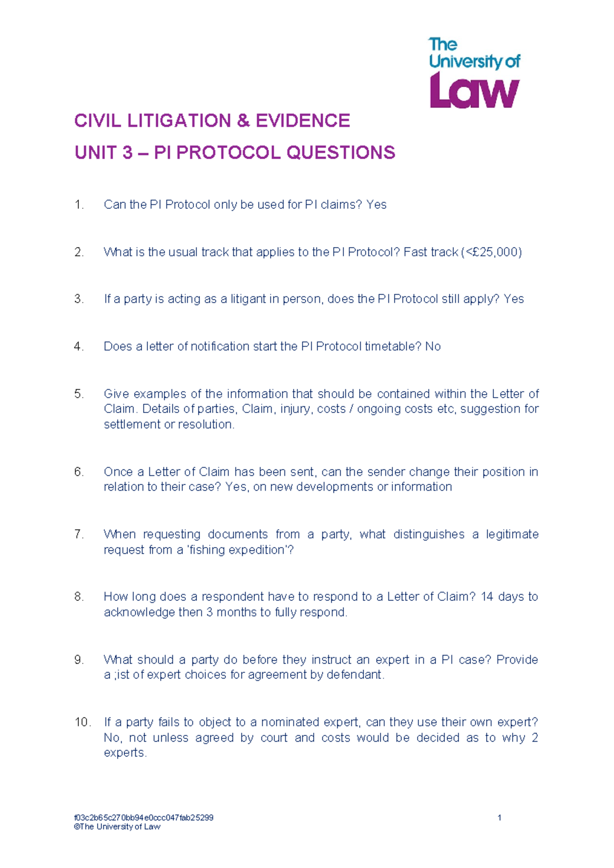 2223 civ unit03 ce01 prepare pi protocol qs - CIVIL LITIGATION ...