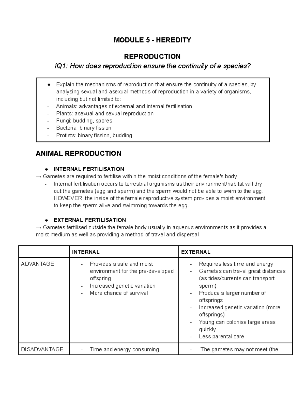 Module 5 - Heredity - MODULE 5 - HEREDITY REPRODUCTION IQ1: How does ...