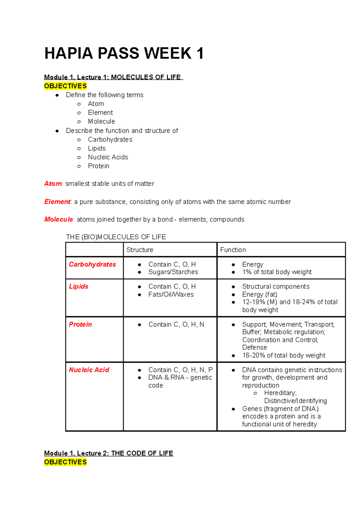 Hapia PASS WEEK 1 - Lecture notes 1 - HAPIA PASS WEEK 1 Module 1 ...