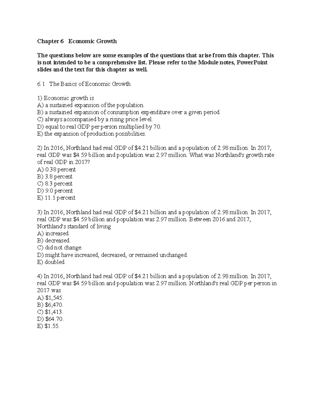 Macroeconomics Winter 2021 Chapter 6 Review - Chapter 6 Economic Growth ...
