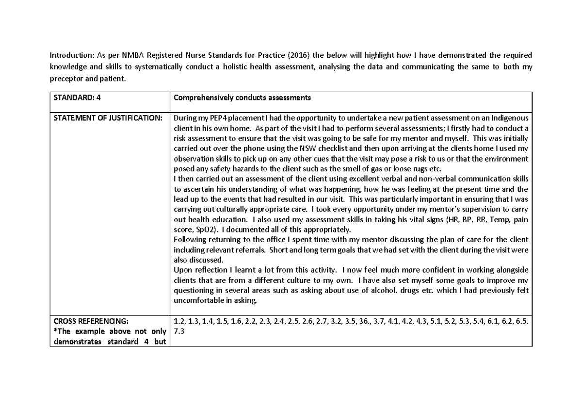 Professional Standard response example - Registered Nurse - Introduction: As per NMBA Registered ...