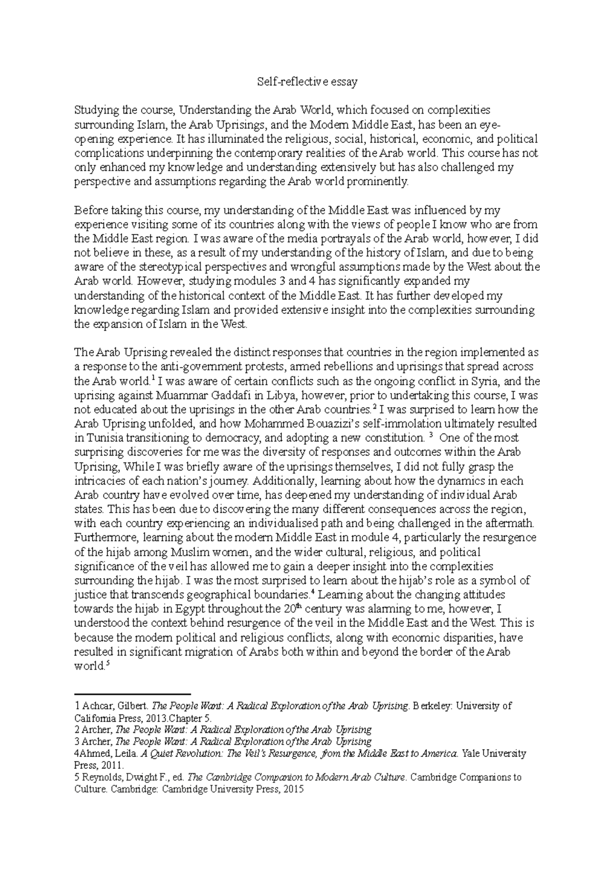 Arab reflection - Self-reflective essay Studying the course ...